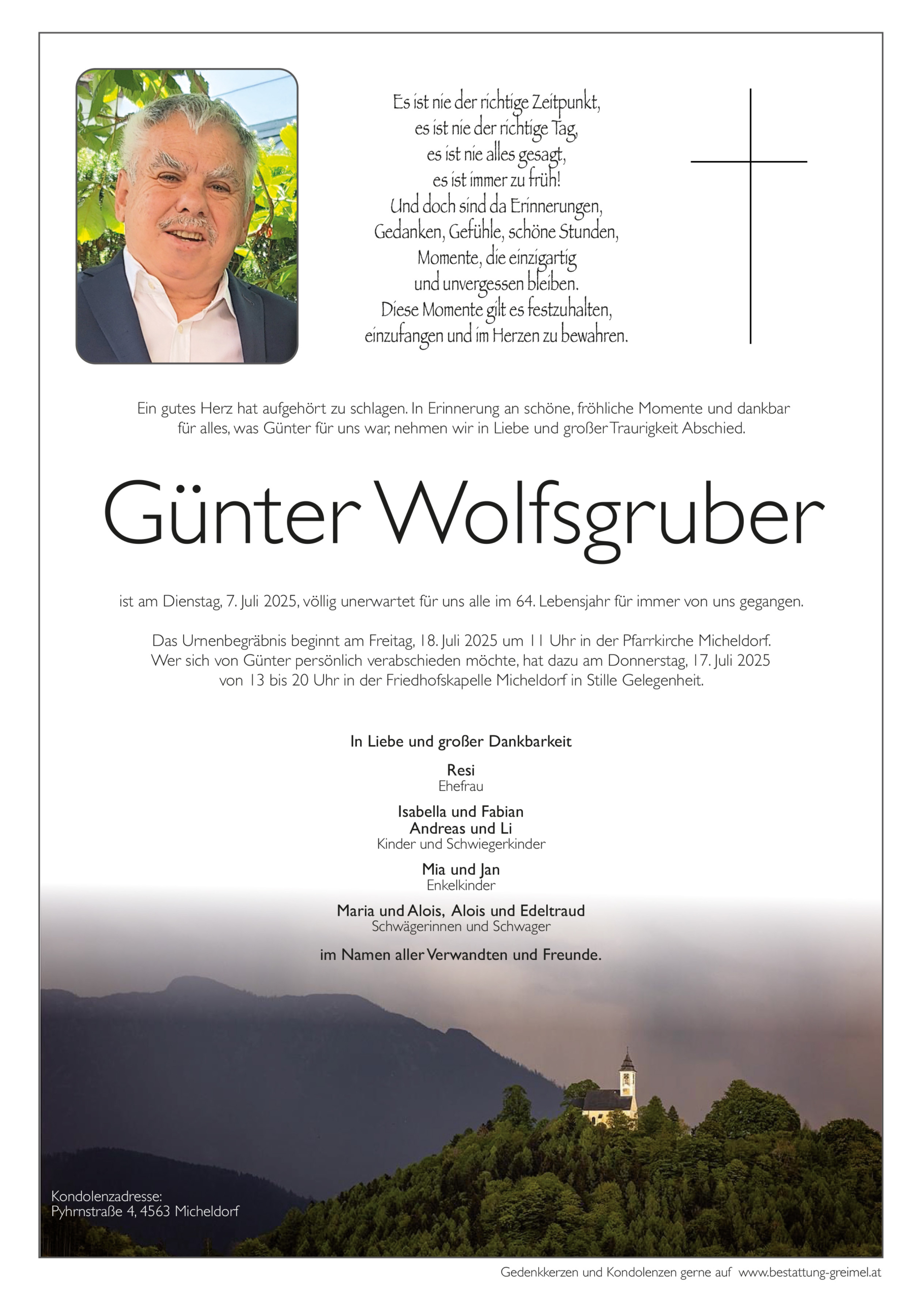 Günter Wolfsgruber (63) – Bestattung Greimel
